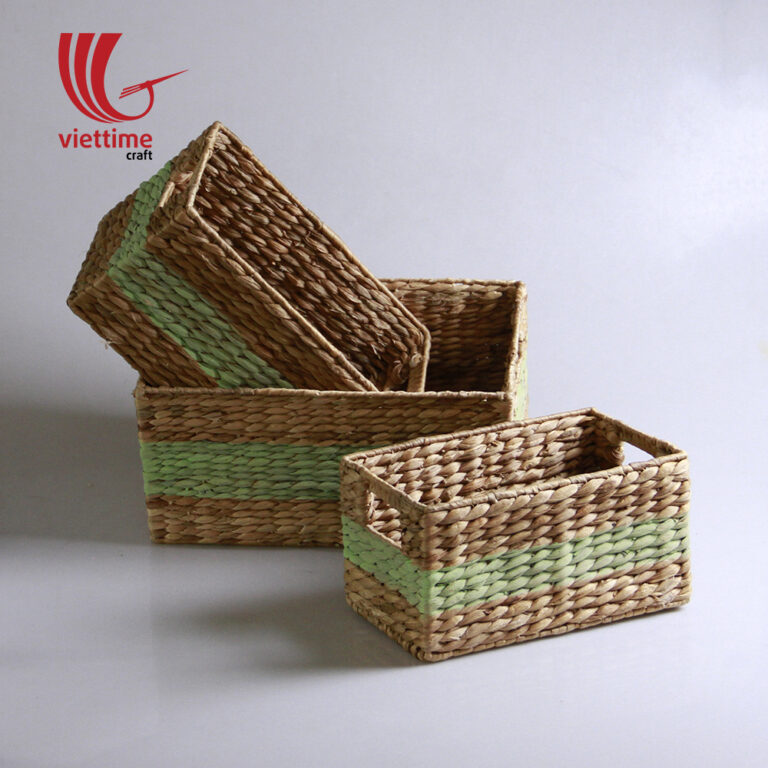 Rectangle Water Hyacinth Basket Set Wholesale | Viettime Craft