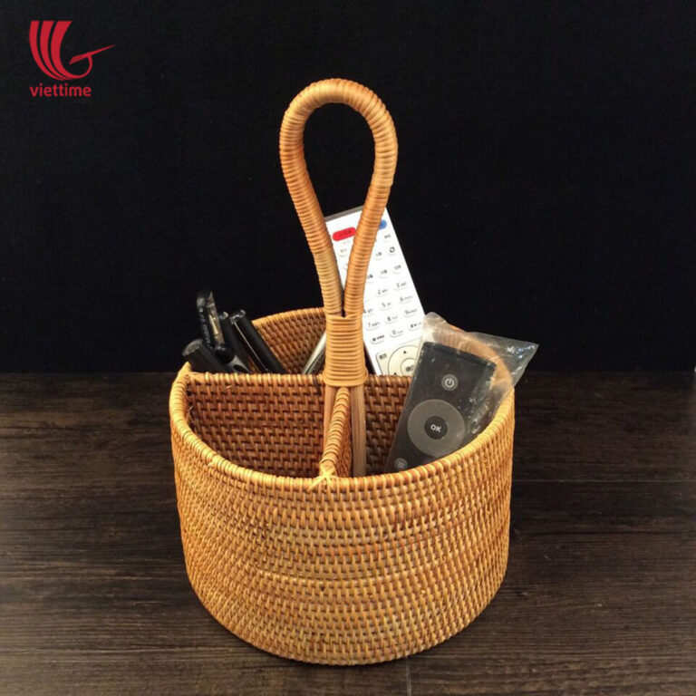 Brown Rattan Round Utensil Caddy Basket Wholesales | Viettime Craft