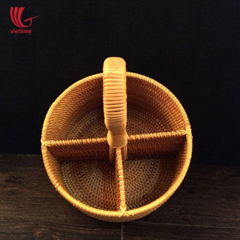 Brown Rattan Round Utensil Caddy Basket Wholesales | Viettime Craft