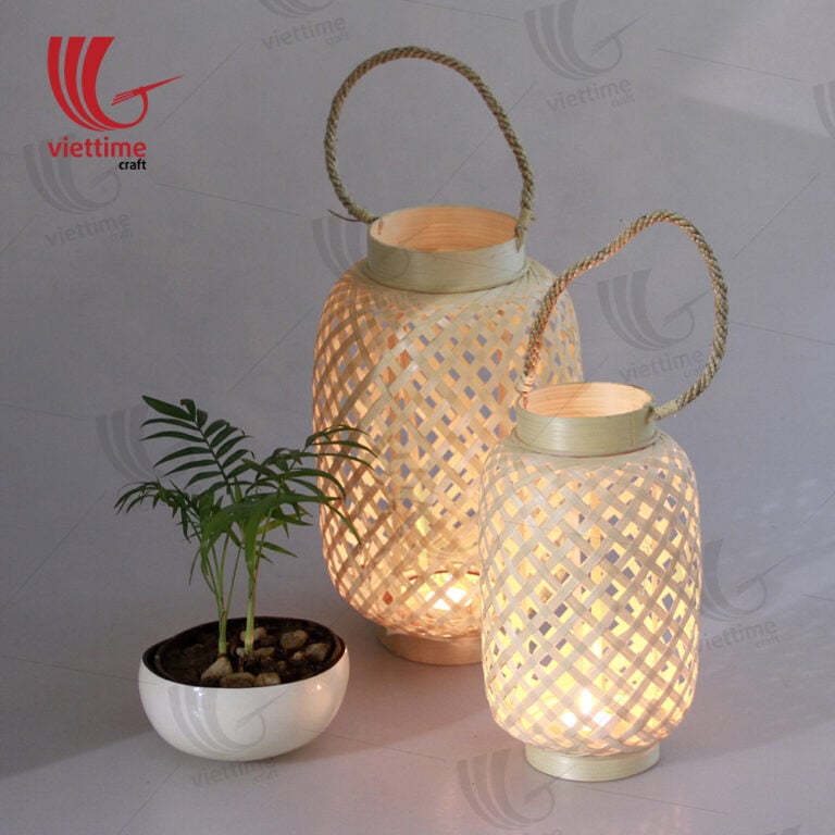 Woven Bamboo Lantern In Garden Set Of 3 / Viettime Craft