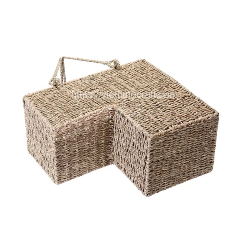 L-Shaped Seagrass Staircase Basket with Handles - C00641
