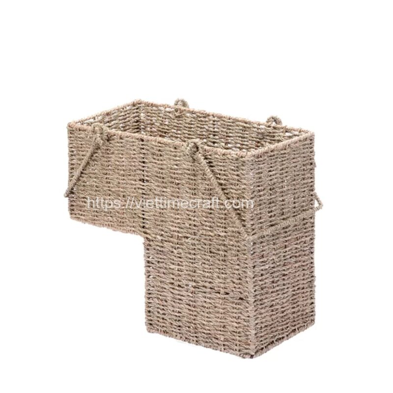 L-Shaped Seagrass Staircase Basket with Handles - C00641