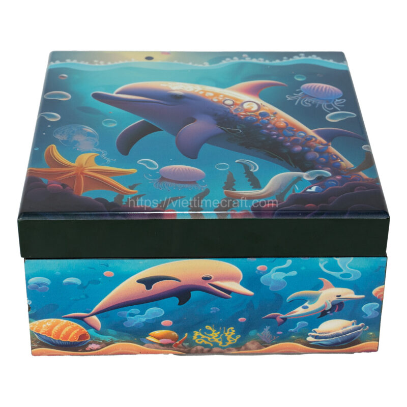 Ocean Dolphin Scene Lacquer Box Vietnam Factory - SM0074